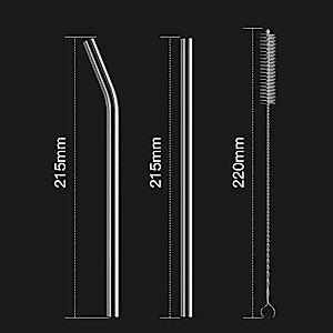 HeykirHome 12-Pack Disposable Glass Straw,Size 8.5''x10 MM,Including 6 Straight and 6 Bent with 2 Cleaning Brush- Perfect For Smoothies, Tea, Juice