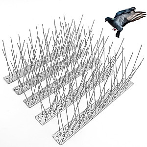 REMIAWY Bird Spikes for Pigeons Small Birds, Bird Deterrent Spikes for Outside to Keep Birds Squirrel Cat Away, Stainless Steel Anti Bird Repellent Spikes 5 Strips 4 Feet