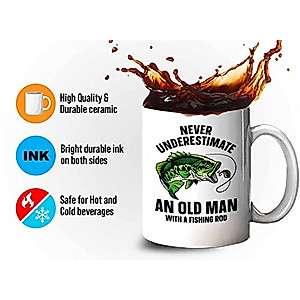 Fisher Coffee Mug 11oz White - old man with a fishing rod - Fisherman Outdoorsmen Fishing Lake Lover Reel Dad Bass Lover Part Time Hooker