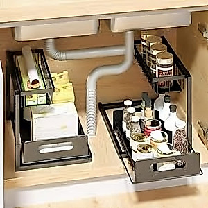 Kitchen and Bath Under Sink Organizer, Heavy Duty Metal Under Sink Organizer, Cabinet Organizer, Under Sink Organizer Kitchen and Under Sink Bathroom Organizer and Storage -Black