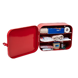 Mind Reader First Aid Box, Emergency Kit, Medical Supply Organizer, Wall Mountable, Metal, 12.25" L x 9.25" W x 4.25" H, Red