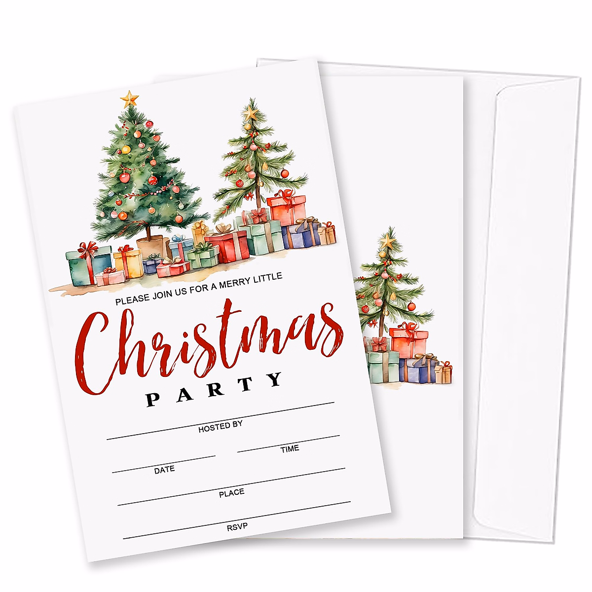 FRRCREU Christmas Party Invitations, 20 Double-Sided Fill In Christmas Tree And Gifts Invites With Envelope For Winter Party, Bridal Shower And So On， Party Activities Decoration And Favors - A12