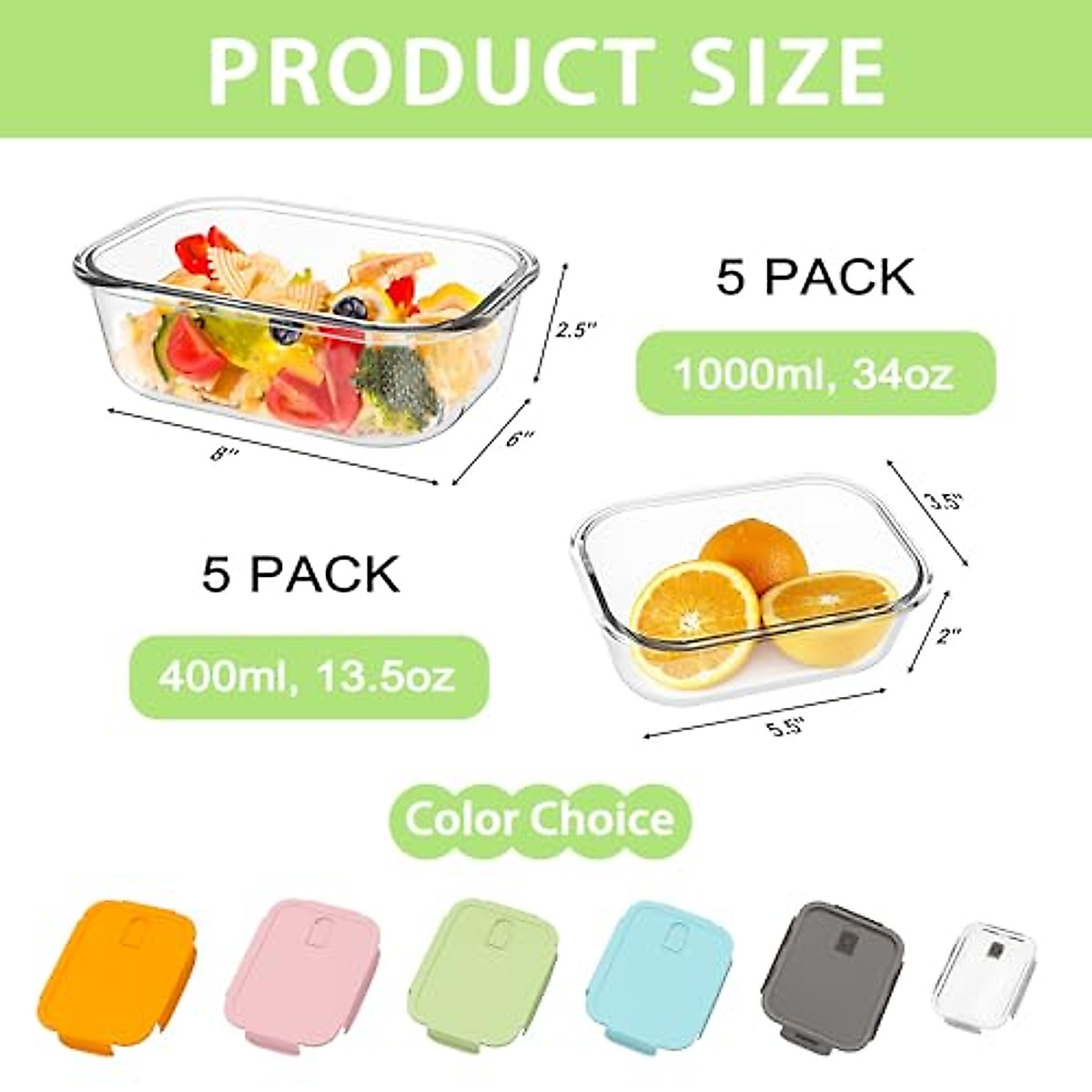 ZRRHOO 10 Pack Orange Food Storage Container Set, Glass Meal Prep Containers with Lids (Built in Vent), Airtight Bento Boxes for Microwave, Oven, Freezer and Dishwasher, BPA Free & Leak Proof