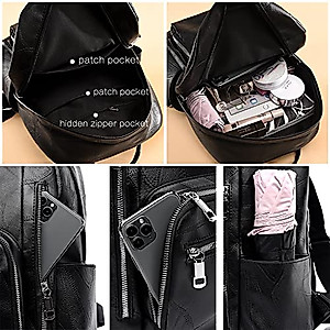 XIA WEI SI Women's Backpack Purses Multipurpose Vintage Handbag Shoulder Bag PU Leather Fashion Travel bag (Black)