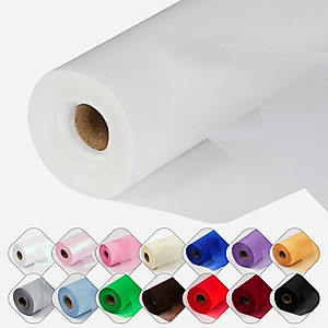 ICOSHOW Crystal Organza Fabric Tulle 11 Inch by 50 Yards Sheer Tulle Rolls for DIY Craft Wedding Party Baby Shower Decor Gift Wrapping Party Supplies (White)