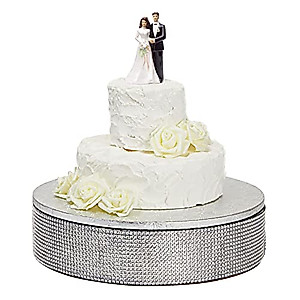 2-Piece Silver Foil Bedazzled Rhinestone Stand. Great Cake Stand, Cake Pop Stand, or Centerpiece Dessert Stand (16 Inches)