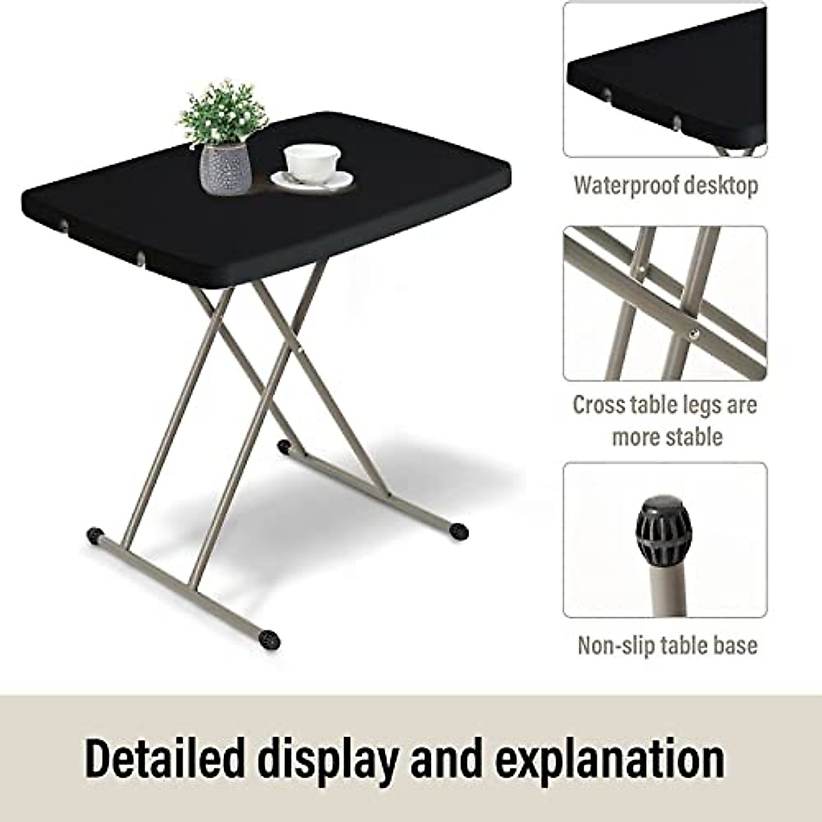 zagtag Folding Table 30Inch Small Foldable Table for Kids Picnic and Laundry Room, Tray Table, Black