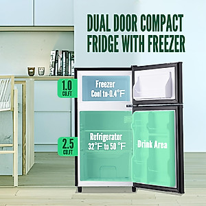 WANAI Mini Fridge with Freezer Small Double Door Refrigerator Freezer-on-Top, Black Fridge with 7 Adjustable Thermostat and Adjustable Shelves