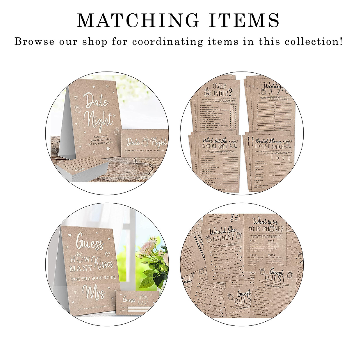 Your Main Event Prints Bridal Shower Games, Fun Activities, Kraft Minimalist Style (How Well Do You Know The Couple) - 50 Cards per Pack