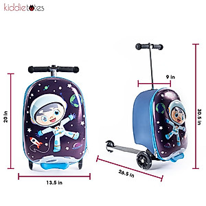 KIDDIETOTES 3-D Hardshell Ride On Suitcase Scooter for Kids -Cute Lightweight Kids Luggage with Wheels - Fun LED Lights
