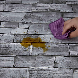 practicalWs 17.71" x 393.7" Grey Brick Stone Peel and Stick Wallpaper 3D Removable Decoration Wall Paper Self-Adhesive Contact Paper Stick on Wall Panels Backsplash Bedroom Wall