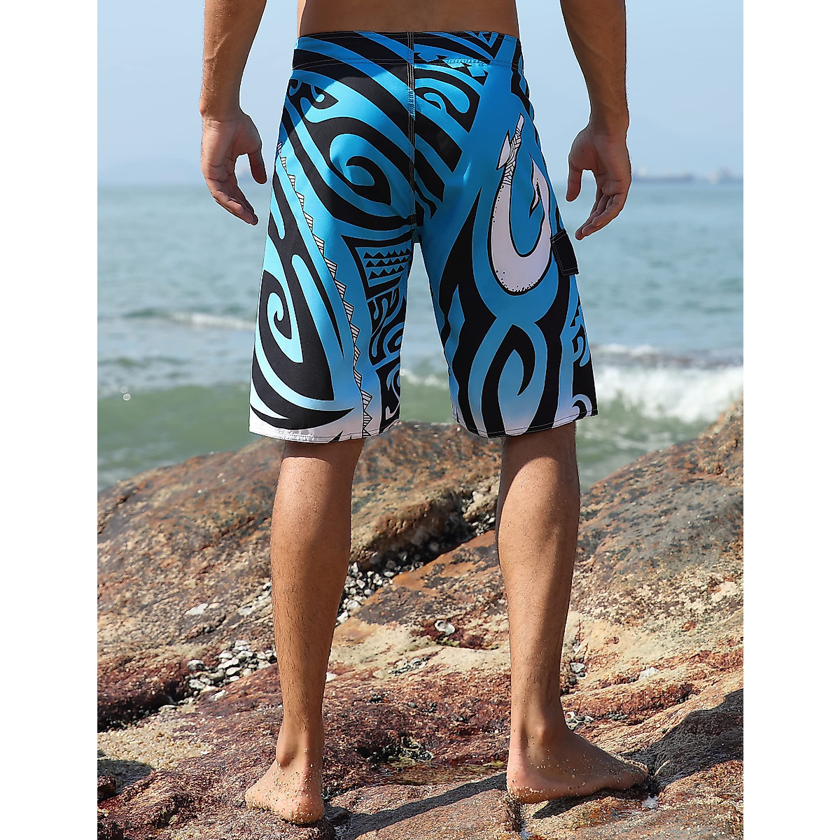 Nonwe Men's Quick Dry Wave Pattern with Mesh Lining Swim Trunks 1610820-30