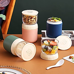 Gralara Lunch Pot Yogurt Container 2 Tier Spoon Portable Detachable Stainless Steel for Milk Salad Soup Yogurt Adults, Pink