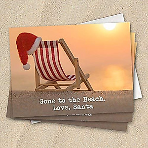 Santa at the Beach Holiday Card Pack - Set of 25 cards - 1 design, versed inside with envelopes