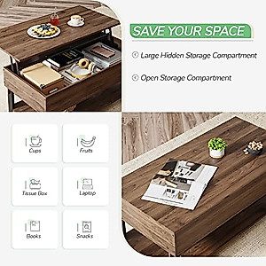 Novilla Modern Lift Top Coffee Table with Storage for Living Room Wodden Lift Tabletop Dining Table with Hidden Compartment and Metal Frame 40 Inch, Walnut