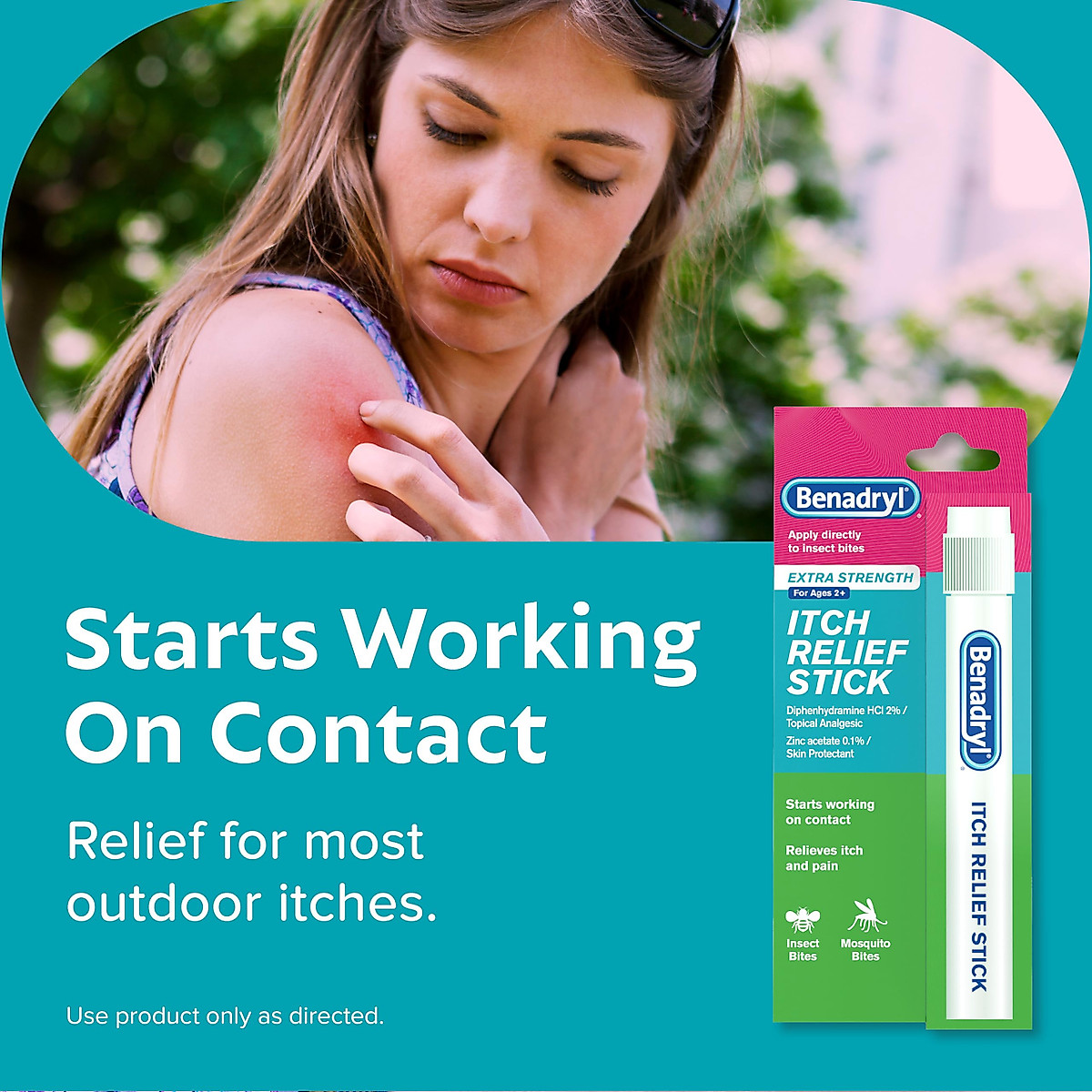 Benadryl Extra Strength Anti-Itch Relief Stick, Bug Bite Itch Relief, Diphenhydramine HCl Topical Analgesic & Zinc Acetate Skin Protectant, Great for Camping Essentials, 0.47 fl oz (Pack of 3)