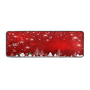 Christmas Tree Snowman Runner Rug Snowflakes Red Bath Rug Kitchen Mat Doormat Large Runner Carpet 72" X 24"