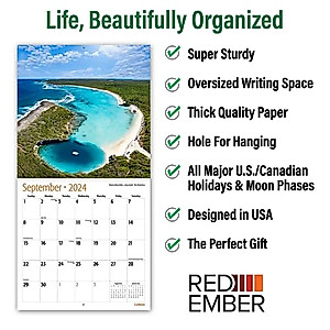 RED EMBER Caribbean 2024 Wall Calendar 12 Month | 12" x 24" Open | Thick & Sturdy Paper | Giftable | Calendar 2024