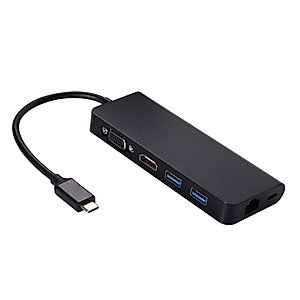 Jiali USB-C 4K Hub Converter USB 3.0 Hubs 6 in 1 Type C Hub Type-C to HDMI VGA RJ45 Dual USB3.0 PD Charging Port Adapter Cable Converter for Laptop MacBook(Silver) (Color : Black)