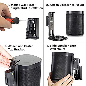 Mount-It! Adjustable Speaker Wall Mount Compatible with SONOS One, One SL and Play:1 Low-Profile, Adjustable Tilt and Swivel Speaker Mount, Single, Black (MI-SB434)