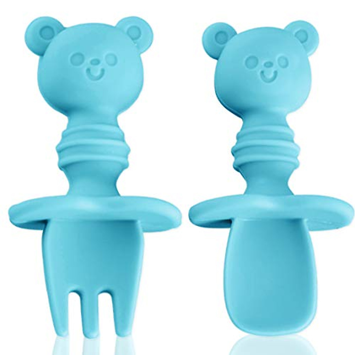 Baby Fork and Spoon Set, Silicone Self Feeding Utensil Easy Grip Toddler Cutlery Kit with Carry Case BPA-Free Anti-Choke for Infant Toddler Children First Led Training Weaning, 6-12 Month (Blue)