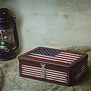 MyGift Decorative Storage Box, Retro Style American Flag Tin Metal Keepsake Box with Lid and Padlock