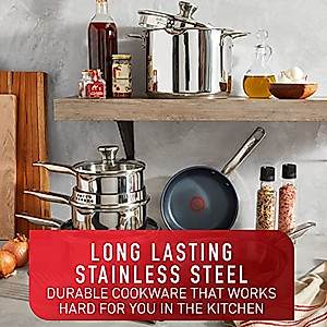 T-fal Platinum Stainless Steel with Nonstick Pan Cookware Set 12 Piece Induction Pots and Pans, Dishwasher Safe Silver