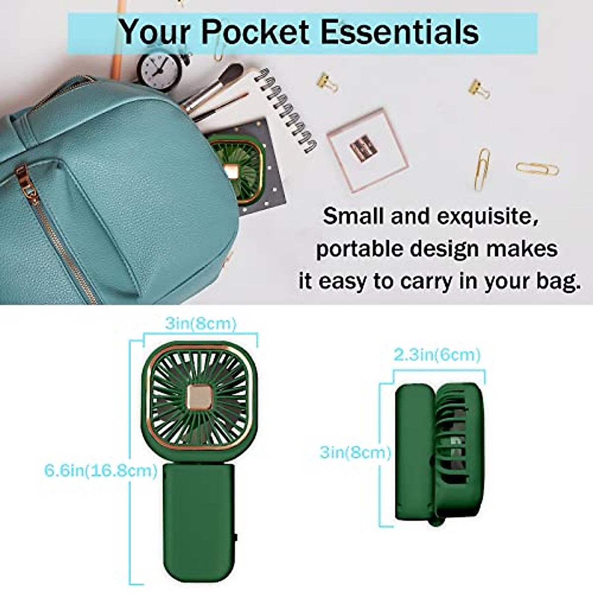 GAITIR Handheld Mini Fan, 3 IN 1 Small Portable Fan, USB Rechargeable Folding Personal Fans with Strong Airflow 2 Speeds, Lanyard, Multi-Functional, 4 Colorful, Foldable Hanging Desk fan