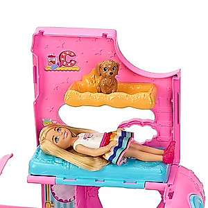 Barbie Toy Camper & Chelsea Doll, 2-in-1 Playset with 2 Pets & 15 Accessories, Vehicle Transforms into Camp Site (Amazon Exclusive)