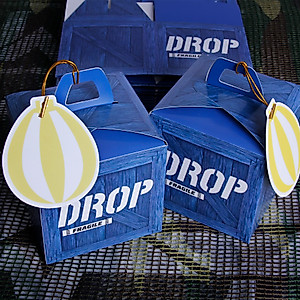 Vedio Game Military Supply Loot Drop Party Gift Boxes with Paper Balloon Card & Elastic String - 24 PCS Blue Boxes Party Favor Goodie Treat Candy Boxes for Gaming Theme Birthday Party Decorations