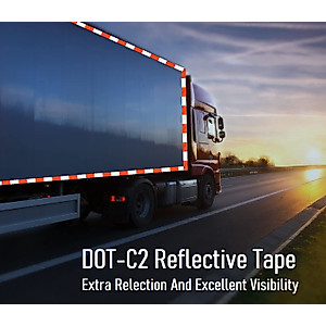 THKULKME DOT-C2 Reflective Tape 2 Inch X 100 Feet Red White Reflector Adhesive Conspicuity Outdoor Waterproof Tape for Trailers, Trucks, Vehicles, Driveway, Boats, Signs (100 FT)