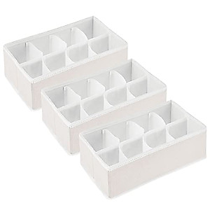 mDesign Fabric Divided 8-Section Drawer Organizer Bin, Kid/Baby Nursery Dresser, Closet, Shelf, Playroom Organization, Hold Clothes, Toys, Diapers, Bibs, Blankets, Jane Collection, 3 Pack, Cream/White