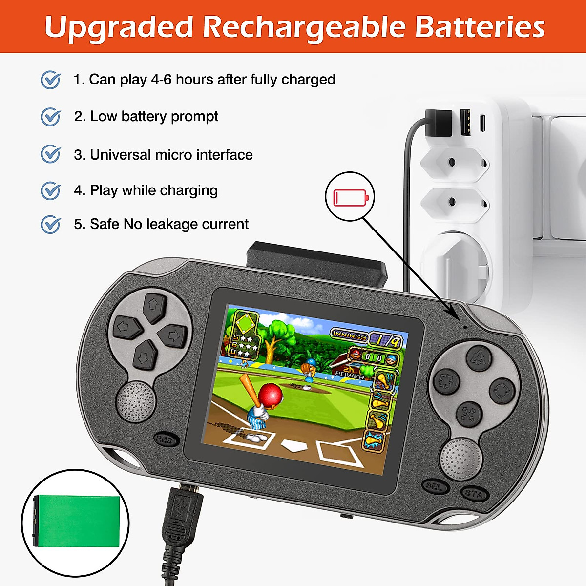TaddToy 16 Bit Handheld Game for Kids Adults, 3.0'' Large Screen Preloaded 230 HD Classic Retro Video Games with USB Rechargeable Battery & 3 Game Cartridges for Birthday Gift for Kids 4-12 (Black)