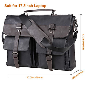 Leather Messenger Bag for Men, 17.3 Inch Vintage PU Leather Laptop Bag Briefcase Satchel, Large Messenger Bag Water Resistant Mens Work Bag (Black)