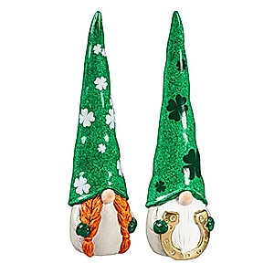 Evergreen 13" H Ceramic St. Patrick's Gnome Garden Statuary, Man Gnome