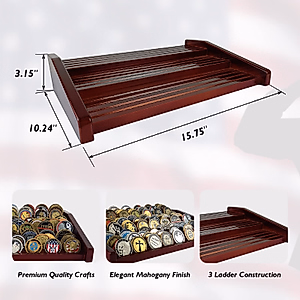 ASmileIndeep 12 Rows Military Challenge Coin Holder Display Case Holds 90-100 Coins, Solid Wood Army Coin Rack Display Stand for Desktop, Mahogany