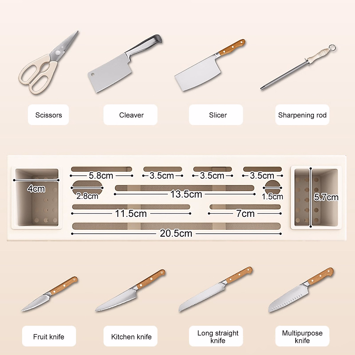 Universal Knife Block Holder with Slots for Scissors and Sharpening Rod Space Saver Knives Storage Stand Display without Knives Unique Slot Design to Blade