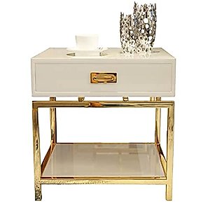HIGOH Bedside Table Living Room Small Iron Bedside Table Stainless Steel Bedside Table Bedside Table Corner Cabinet Home
