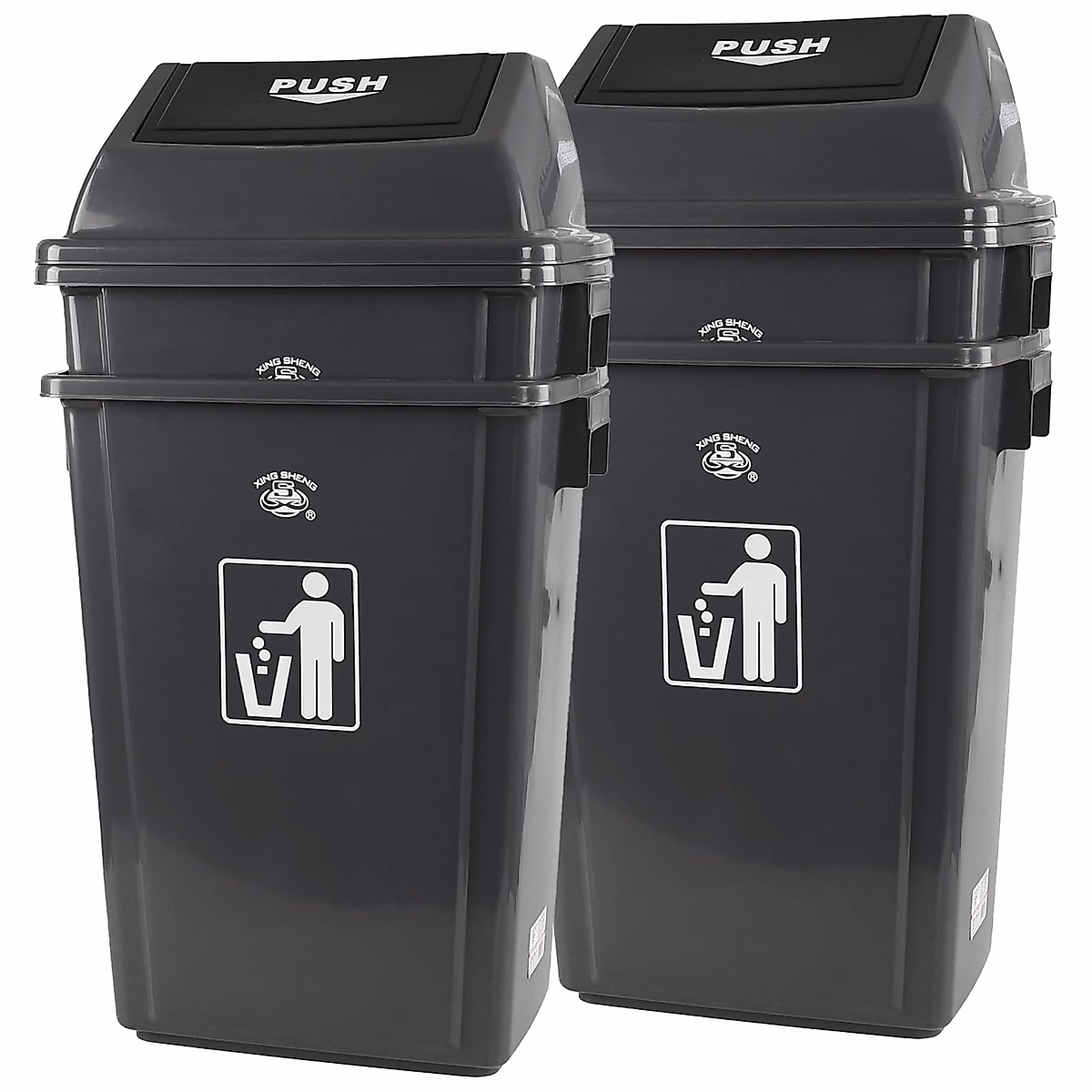Obstnny 4 Packs Large Plastic Garbage Can, 60 L Swing Top Lid Trash Bin, Gray