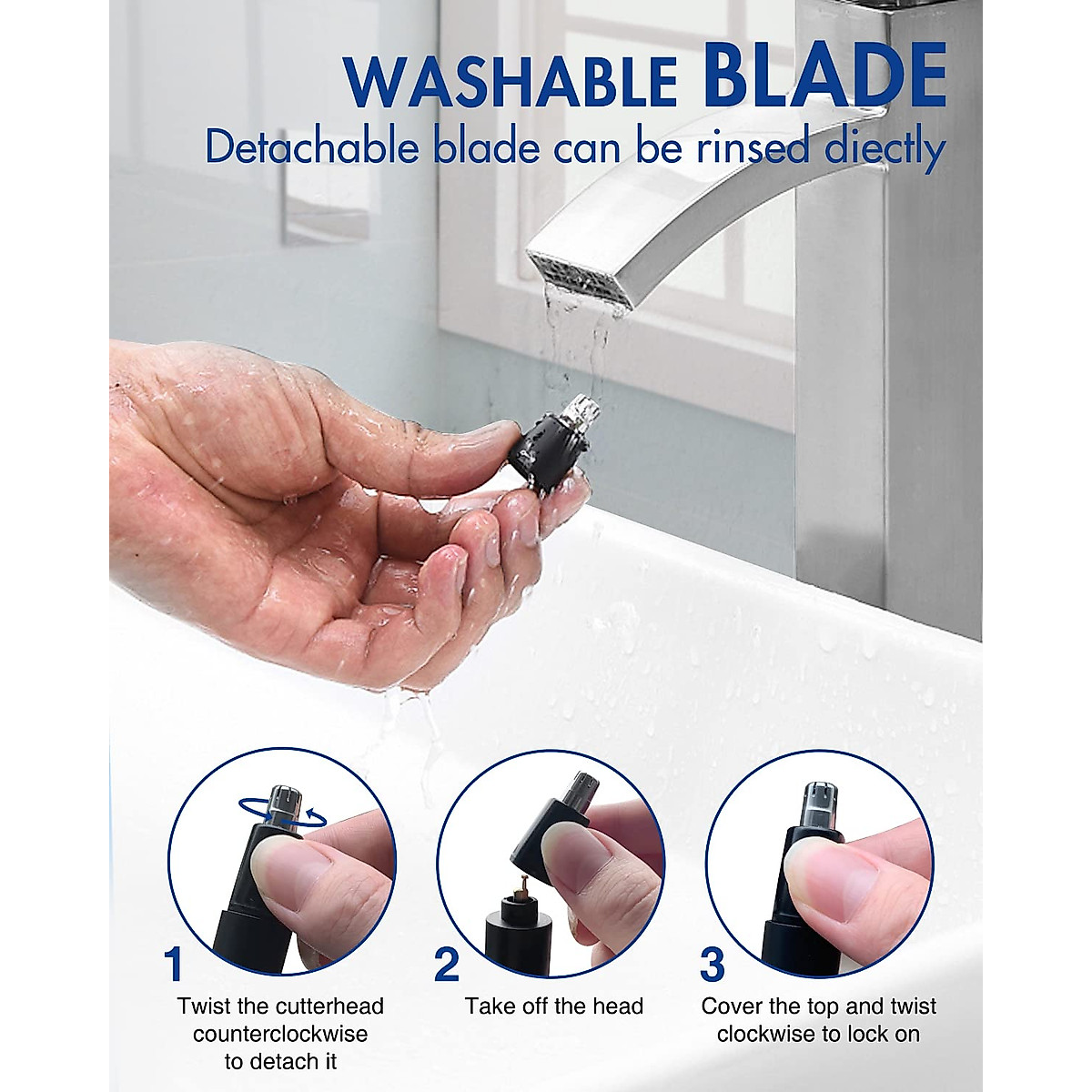 PRITECH Nose Hair Trimmer for Men & Women, Rechargeable, Portable, Washable, Dual-Edge Blades, 245 Days of Use