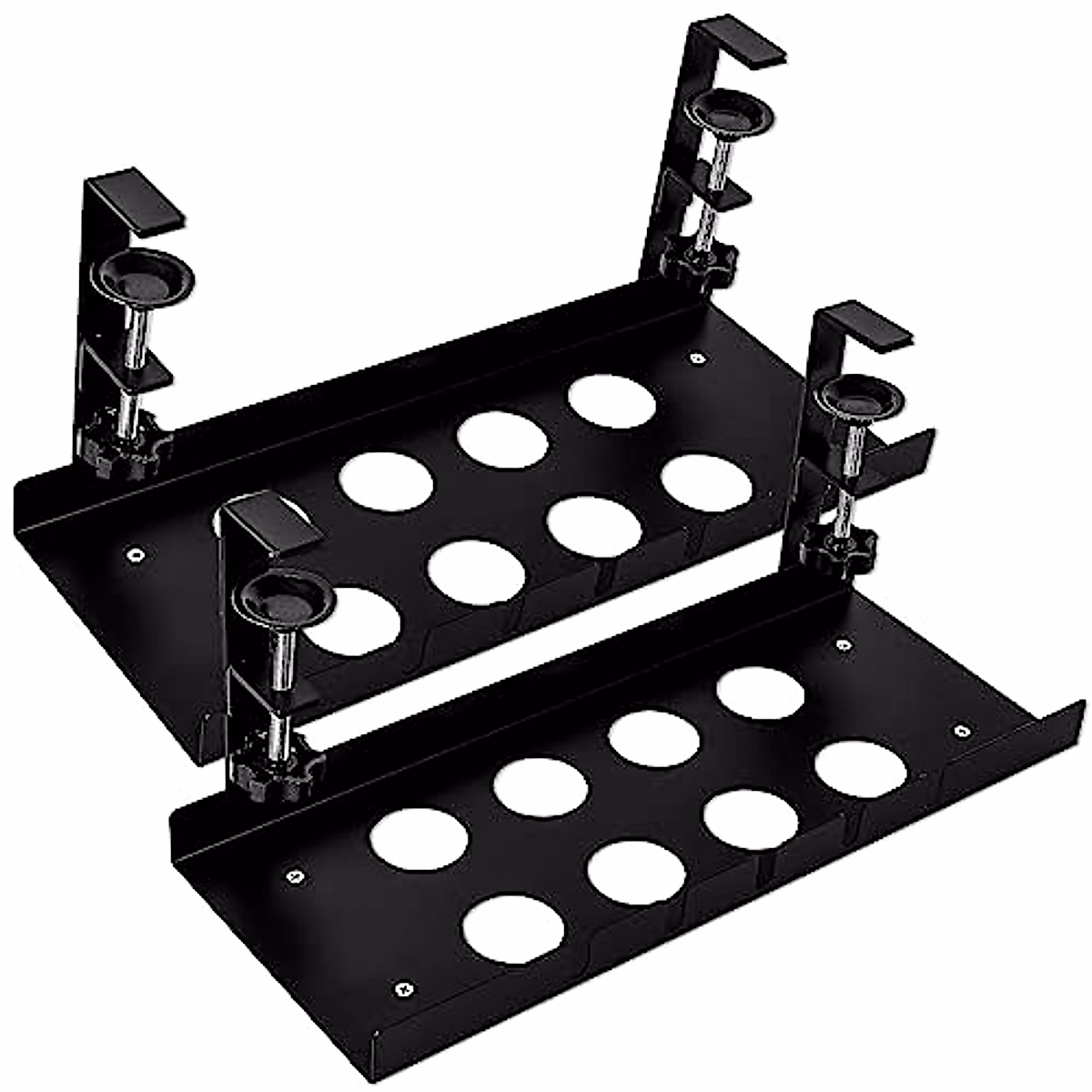 Metal Cable Management Tray Under Desk with Clamp Retractable Cord Organizer for Desk No Drill Cable Tray Basket for Wire Management Sturdy Metal Cable Management Under Desk with Clamp for Home Office