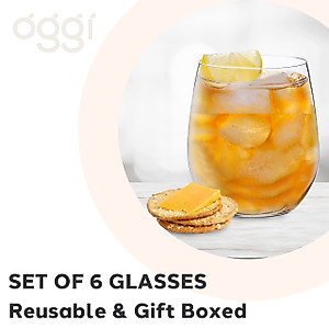 Oggi Unbreakable Wine Glasses, Set 6 - Elegant Reusable Plastic Wine Cups, Stemless Wine Glass Tumbler Design, Shatterproof Plastic, Ideal for Indoor and Outdoor Use, Recyclable - 12oz / 350ml