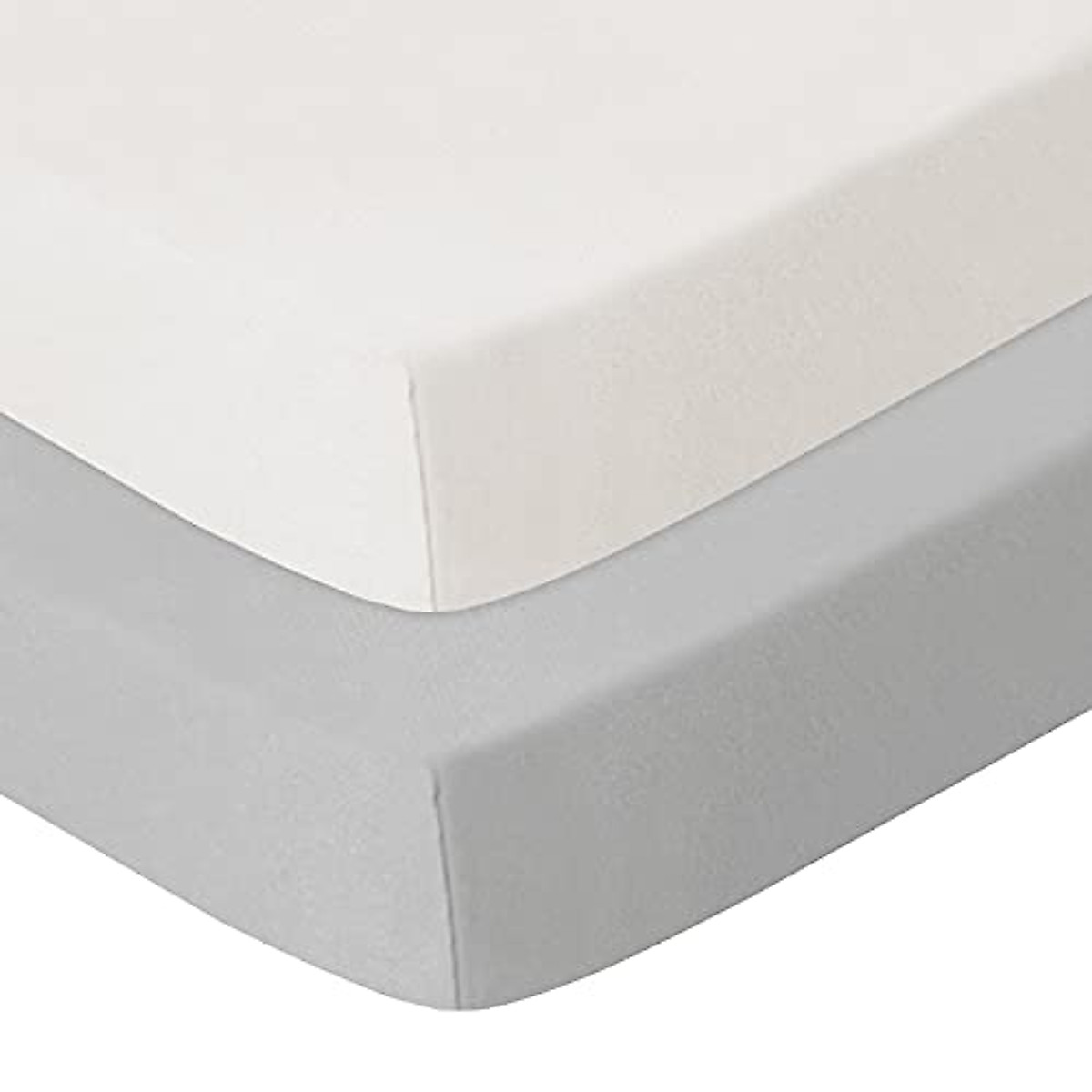 Cotton Pack N Play Sheets, 2 Pack Portable Playard/Mini Crib Mattress Sheets, Ultra Soft, White & Grey, Pre-Shrink