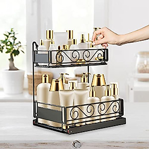 TALVADI Under Sink Organizer, Sliding Cabinet Basket Organizer, Pull Out Cabinet Organizer 2-Tier Under Cabinet Storage, Multi-Use for Under Kitchen Bathroom Sink Organizers & Storage…