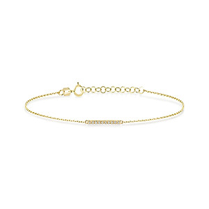 GELIN Diamond Bar Bracelet for Women | 14K Solid Gold Pave Diamond Bracelet | Adjustable 6" to 7"