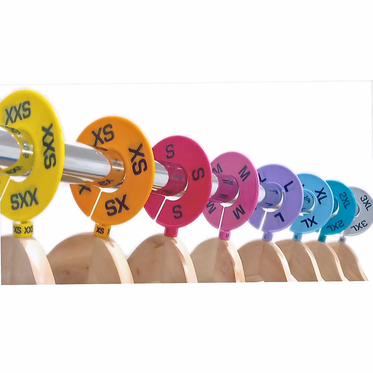 discount sizing Set of Colored Clothing Round Rack Size Dividers (XXS - 3XL) Various Quantities Available (16)