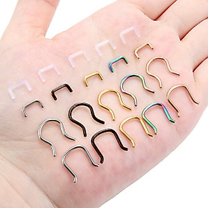 Ftovosyo 20pcs 16G Clear Flexible Septum Retainer Plastic & Surgical Steel Nose Septum Ring Piercing Jewelry for Women Men Bioflex Silver-tone Rose Gold Black