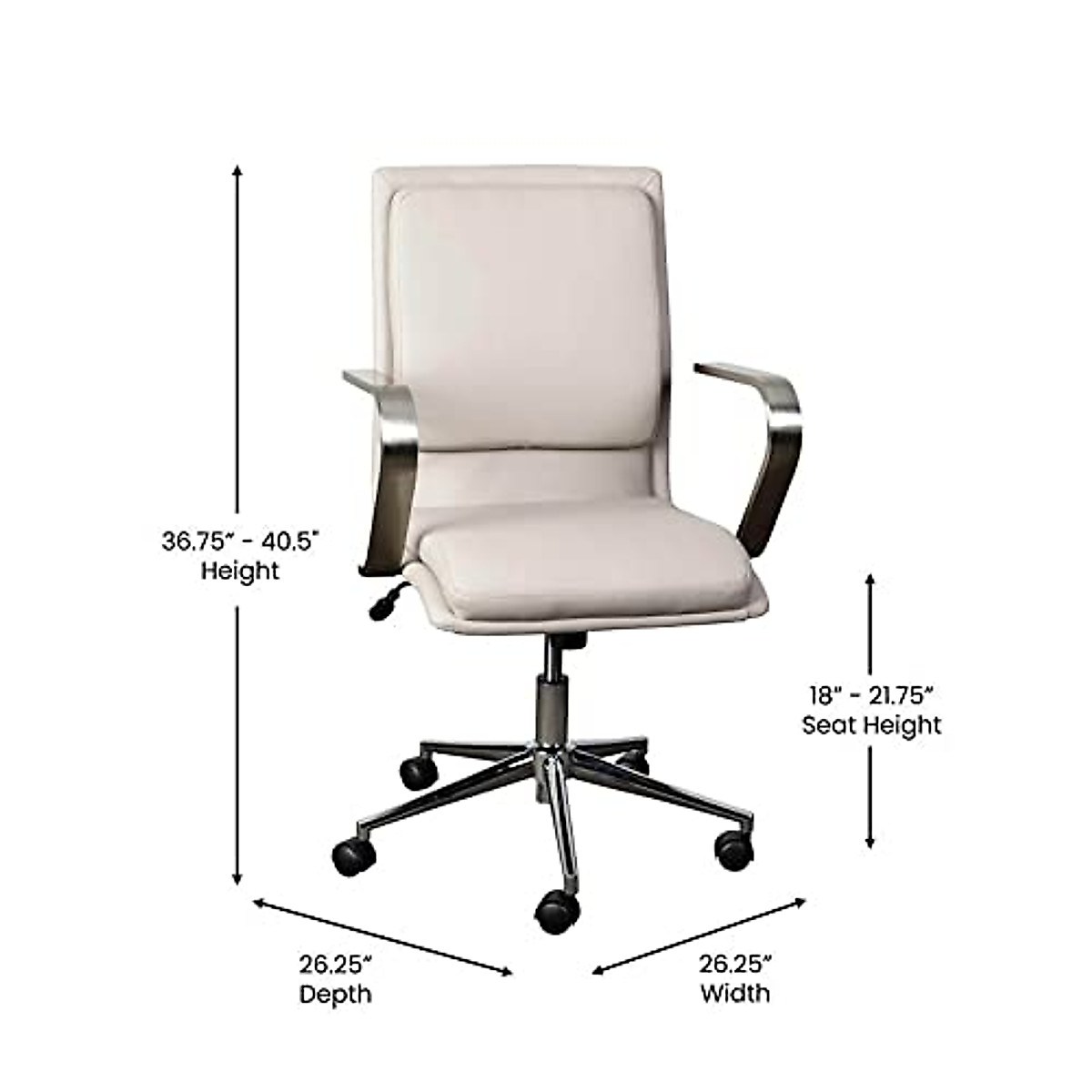 Flash Furniture James Mid-Back Designer Executive Upholstered Office Chair with Brushed Metal Base and Arms, Set of 1, Taupe/Chrome