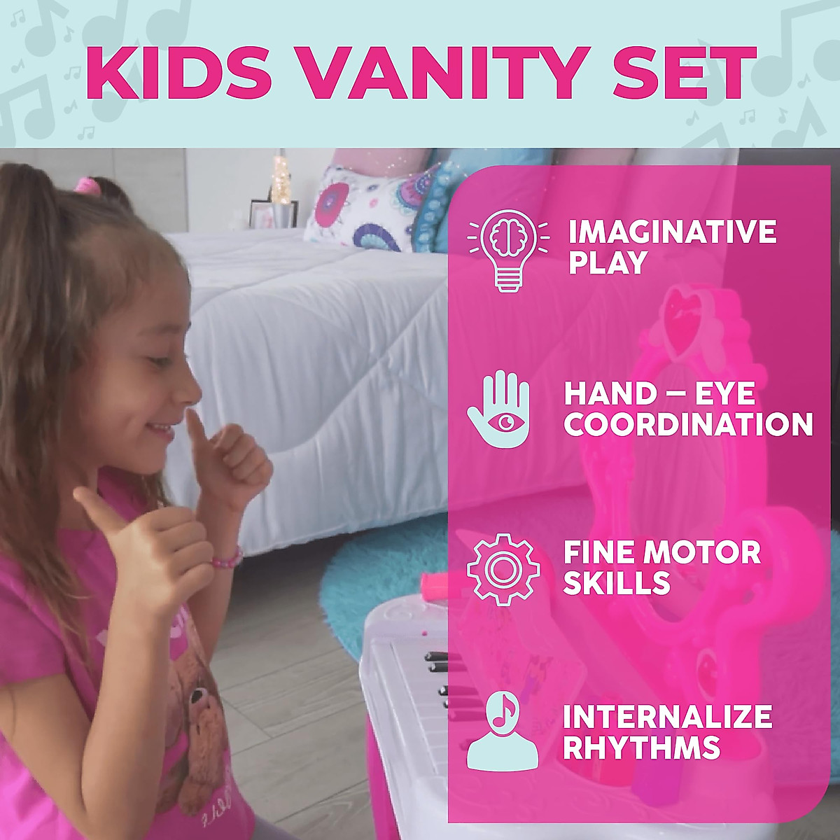 Wolvolk Princess 2-in-1 Toddler Vanity Set with Piano - Unlock Creativity, Joy, and Music in One Experience a Kids Vanity Set with Mirror and Piano for Kids Ages 3-5
