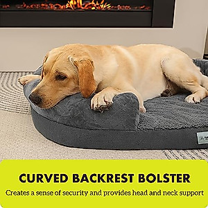 Furated Orthopedic Dog Beds for Large Dogs, Curved Bolster Dog Couch Bed with Egg-Crate Foam, Dog Sofa Bed with Removable Washable Cover and Waterproof Liner, Iron Gray, L